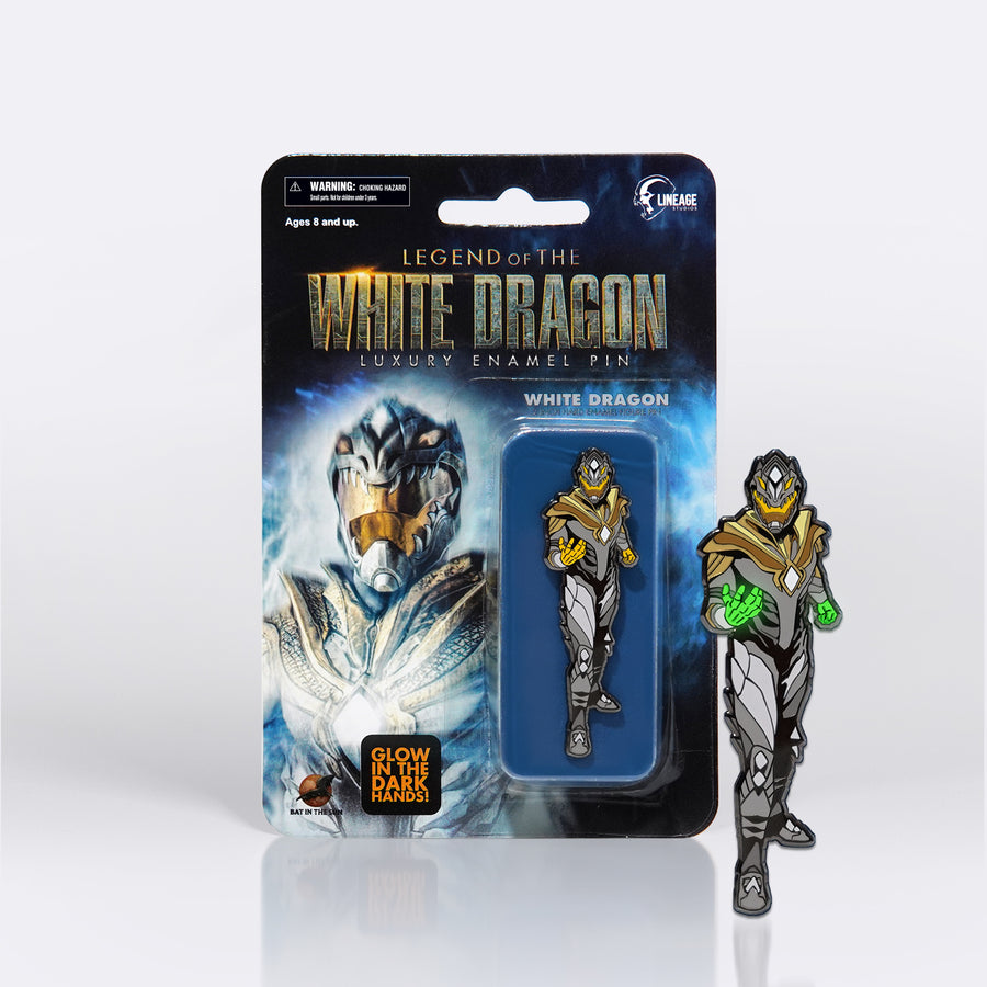 White Dragon Retro Figure Pin (Glow-in-the-Dark) – Lineage Studios